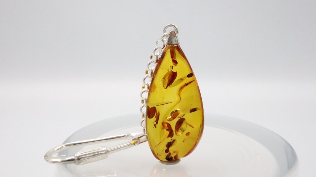 Amber Keychain 925 Sterling Silver Chain | Natural Genuine Baltic Amber ...