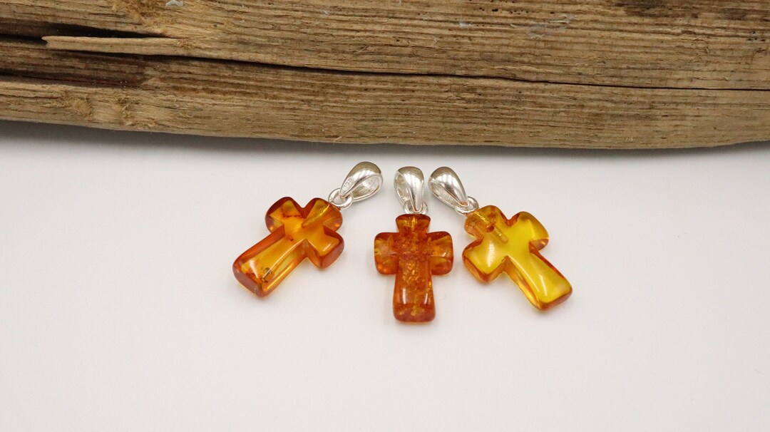 Amber Cross Pendants, 3 SIZES LOT, 925 Sterling Silver Baltic Amber ...
