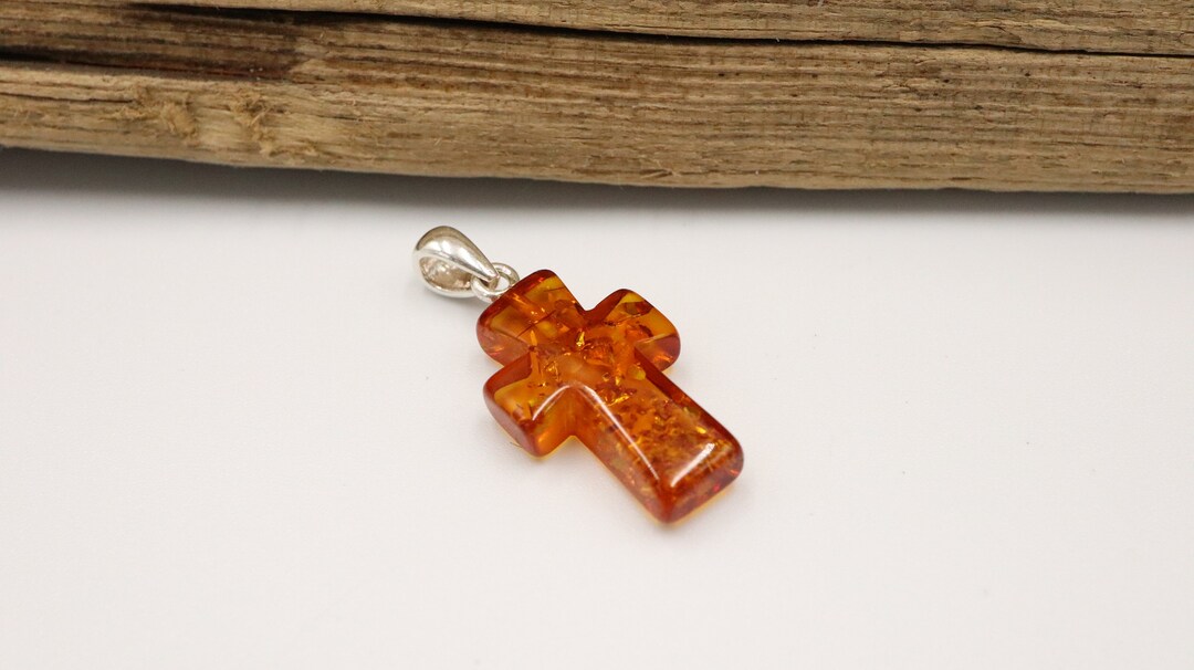 Amber Cross Pendant Cognac Color, 925 Sterling Silver | Baltic Amber ...