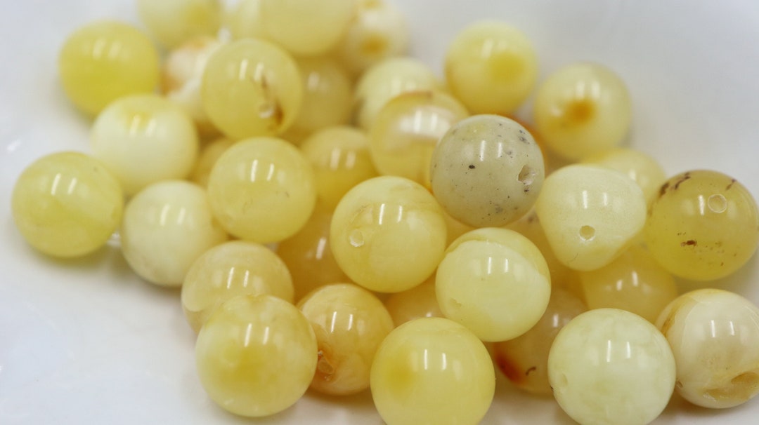 Baltic Amber Round Beads From 10 Mm to 14 Mm Size, Drilled | Yellow ...