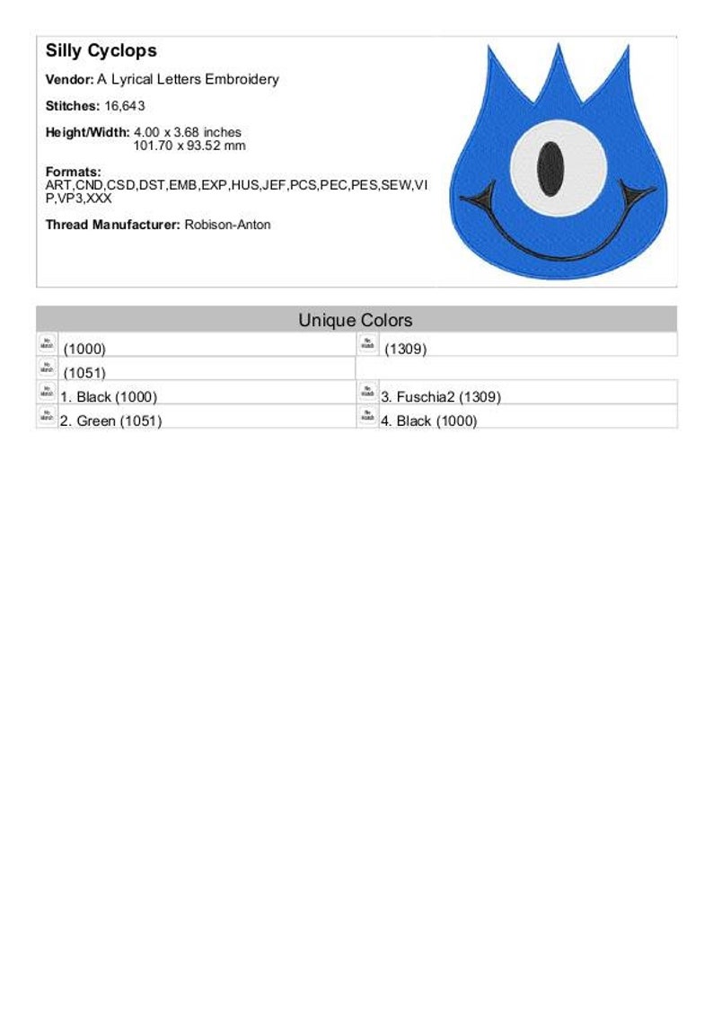 Silly Cyclops Machine Embroidery Design Embroidery Designs - Etsy
