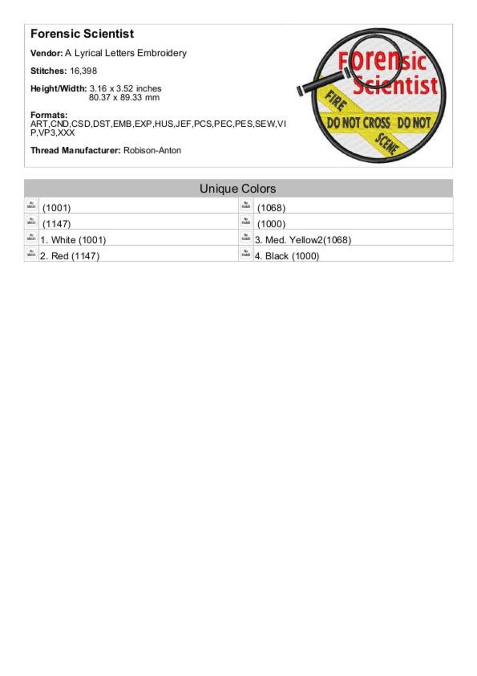 Forensic Scientist Machine Embroidery Design, Embroidery Designs ...