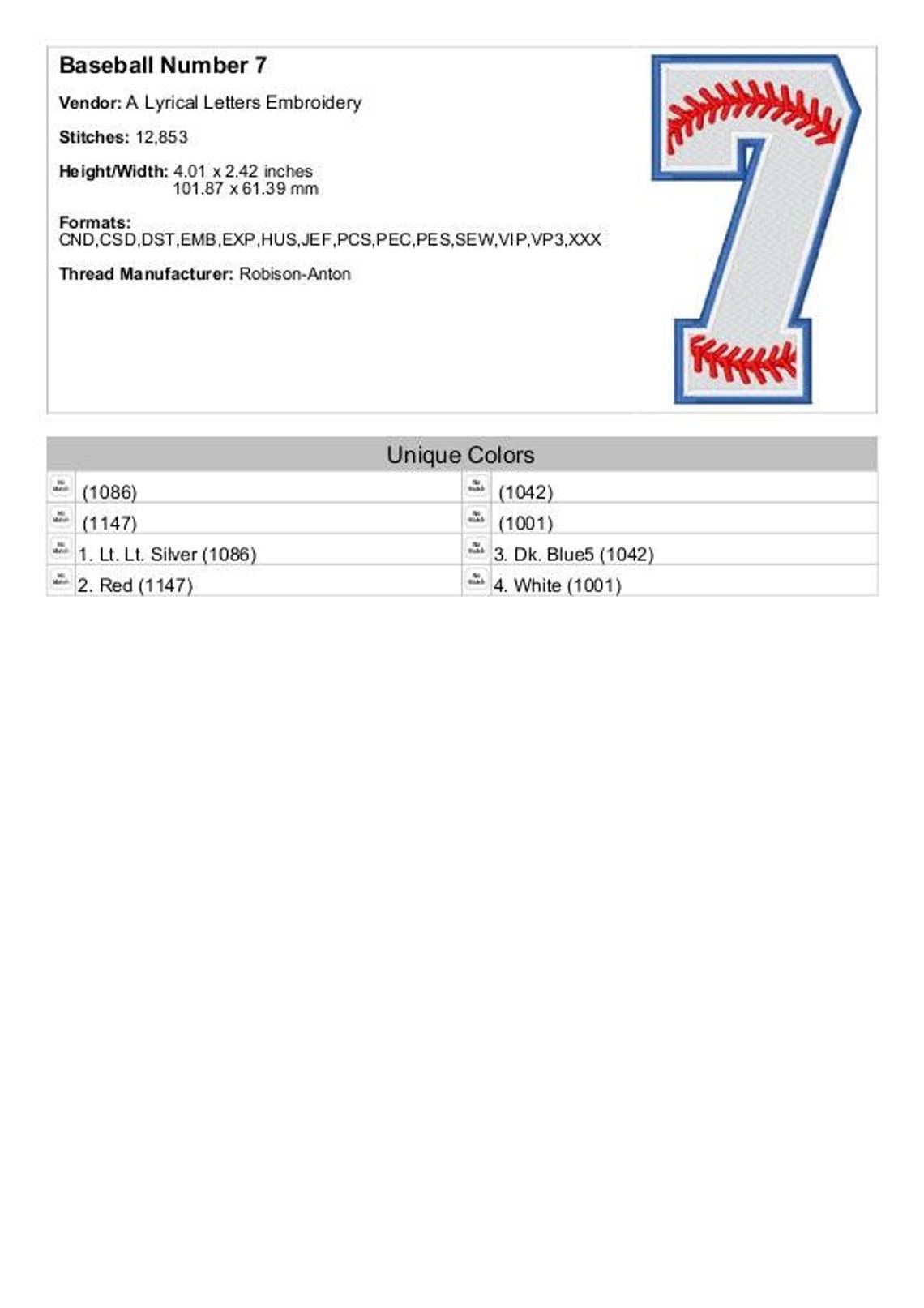 Baseball Number 7 Machine Embroidery Design Embroidery - Etsy