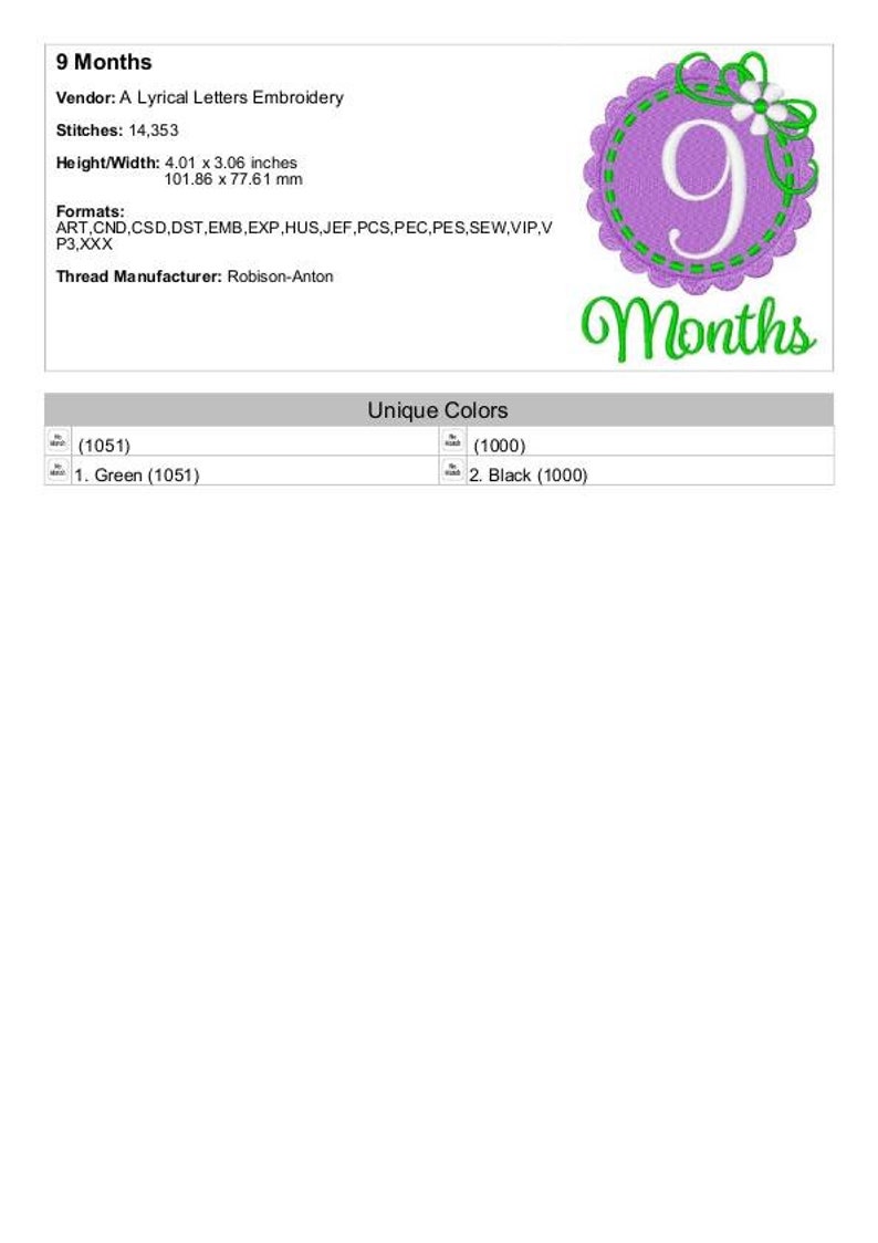 9 Months Machine Embroidery Design Embroidery Designs - Etsy