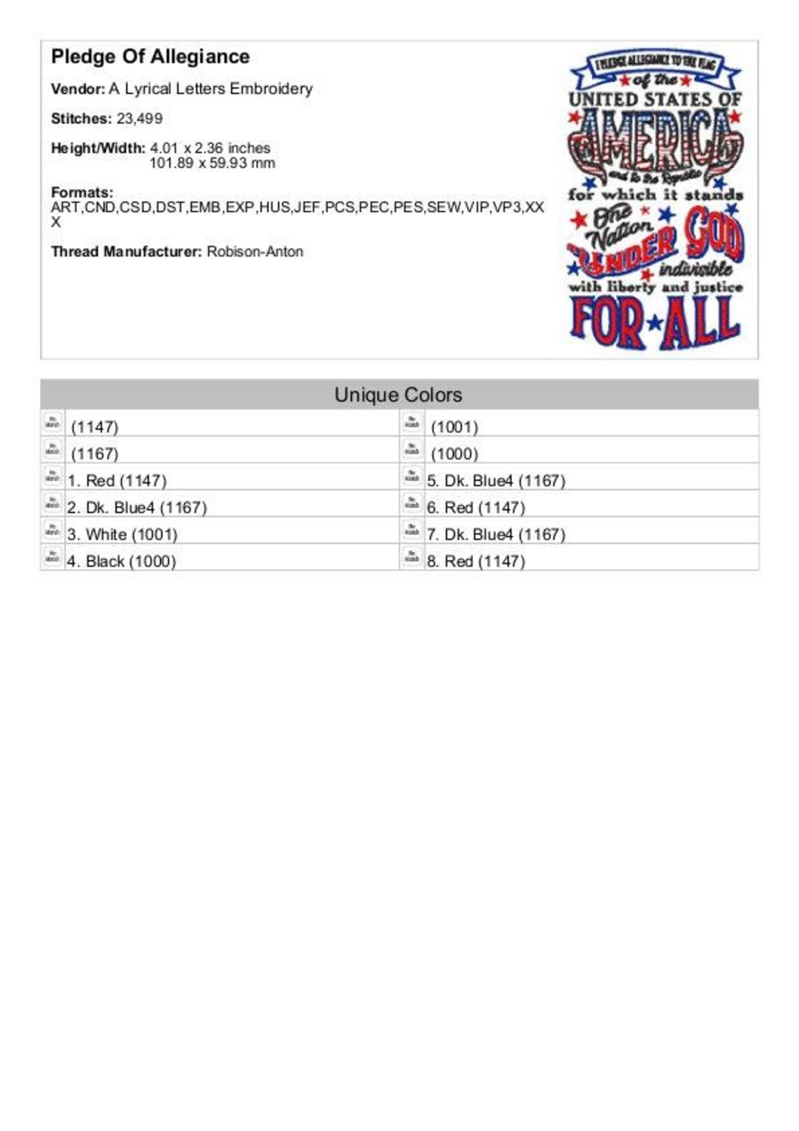 Pledge of Allegiance - Machine Embroidery Design, Embroidery Designs ...