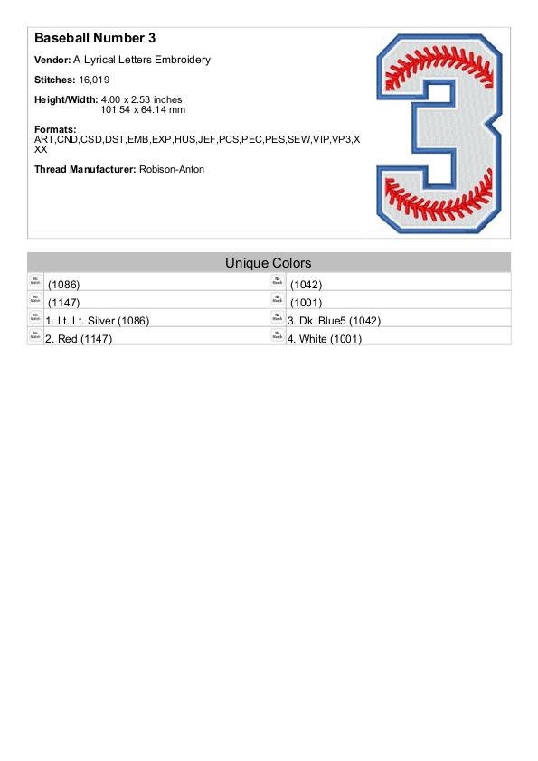 Baseball Number 3 - Machine Embroidery Design, Embroidery Designs ...