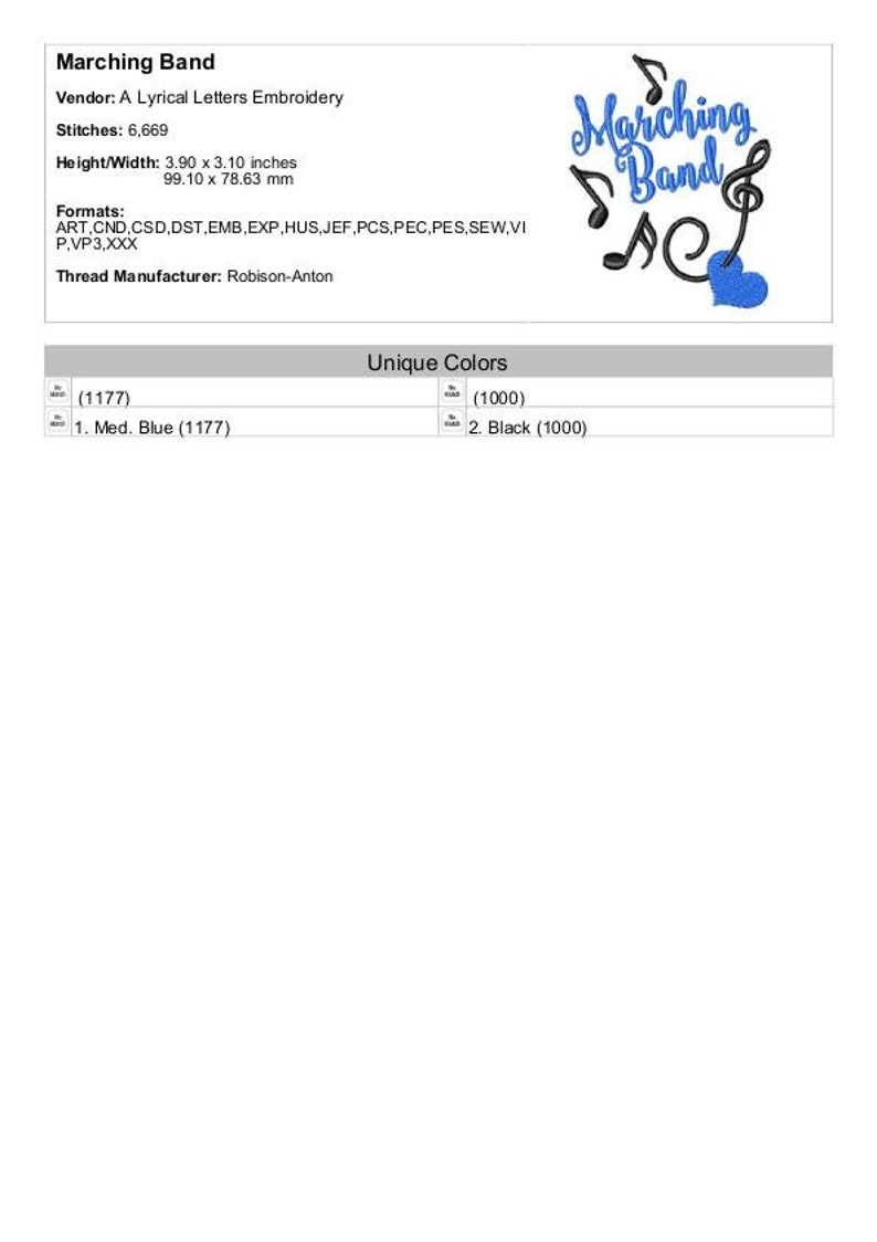 Marching Band Machine Embroidery Design, Embroidery Designs, Machine ...