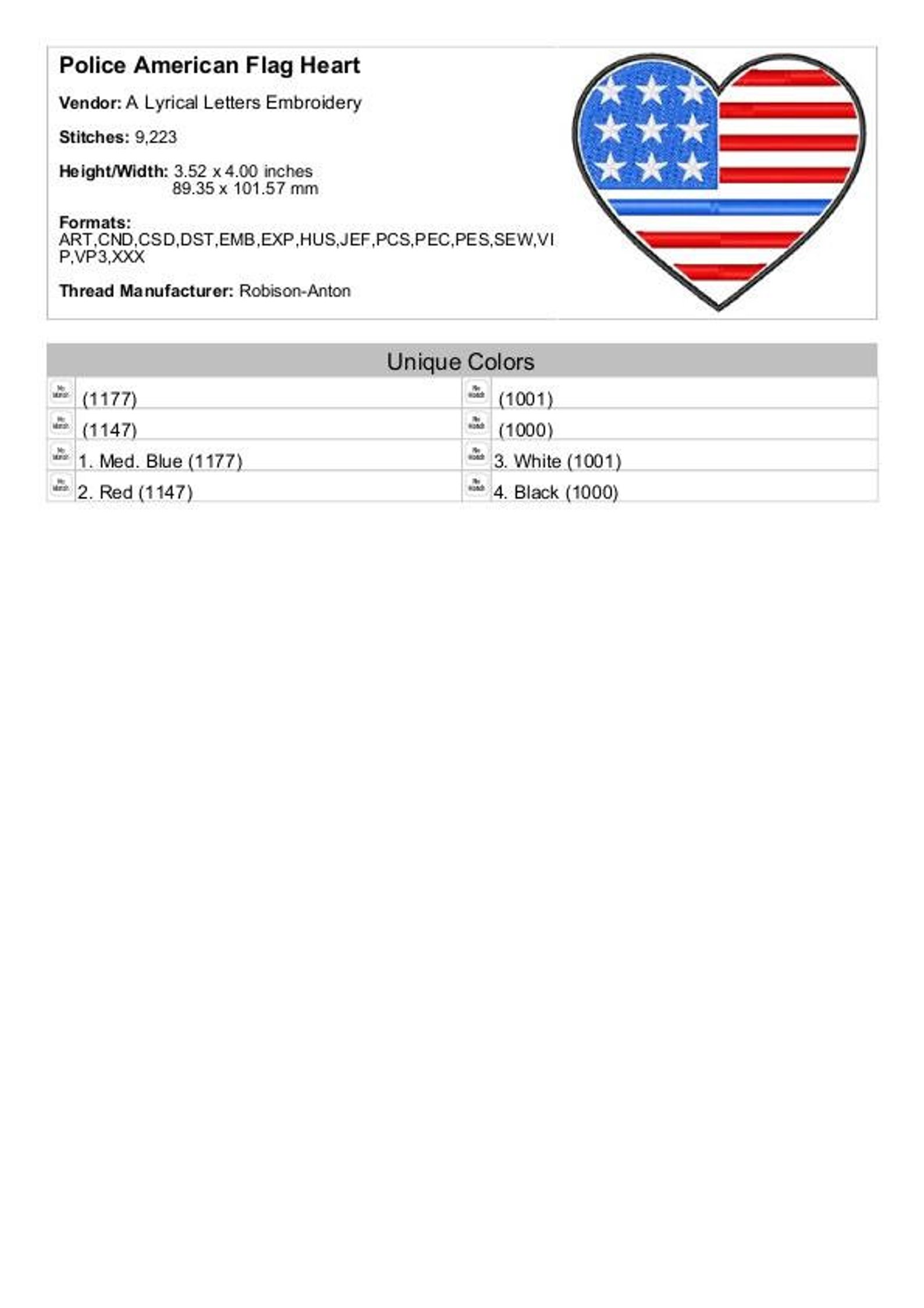 Police American Flag Heart Machine Embroidery Design | Etsy