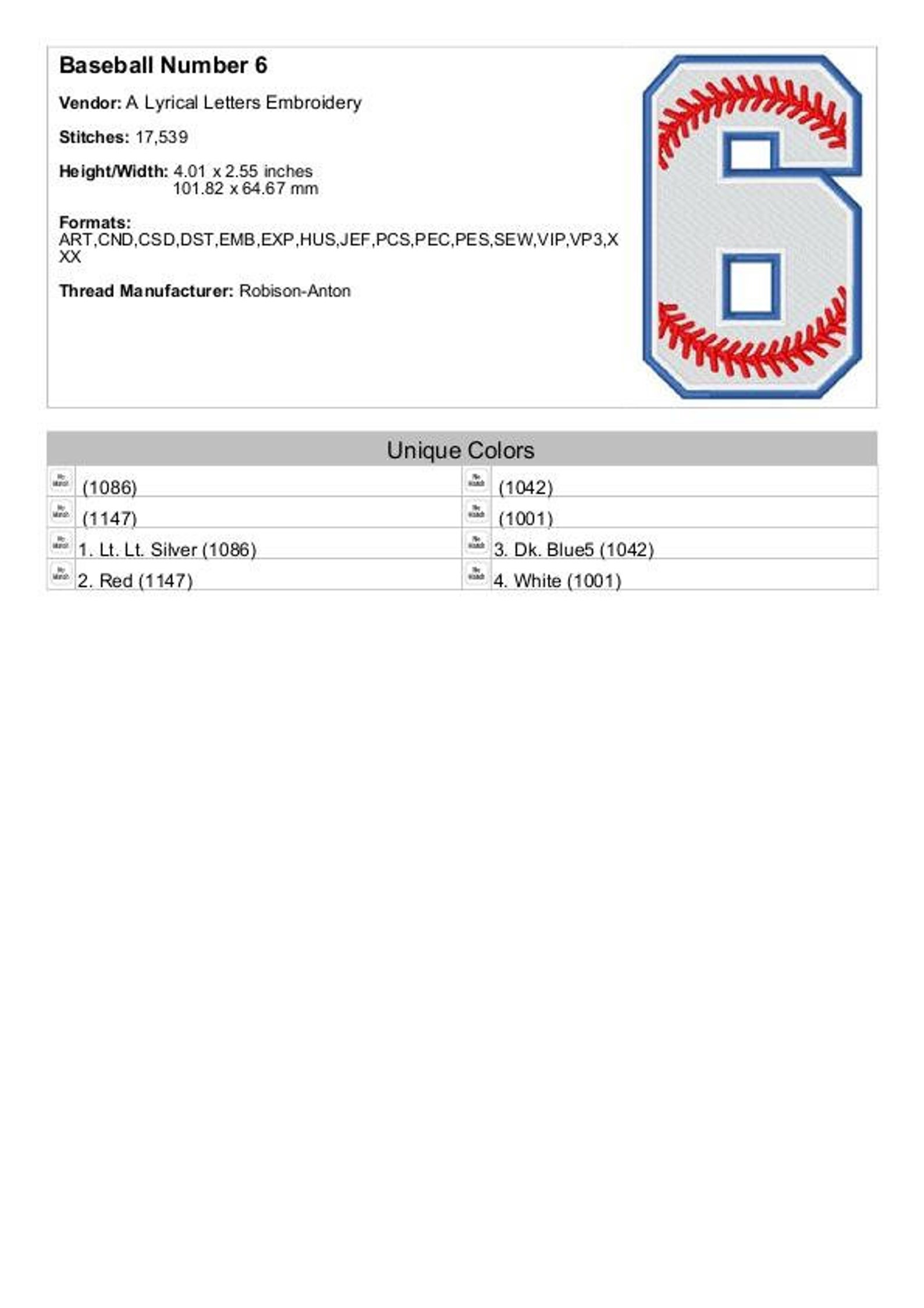 Baseball Number 6 - Machine Embroidery Design, Embroidery Designs ...