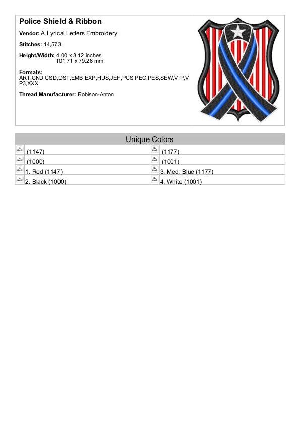 Police Shield & Ribbon - Machine Embroidery Design, Embroidery Designs ...