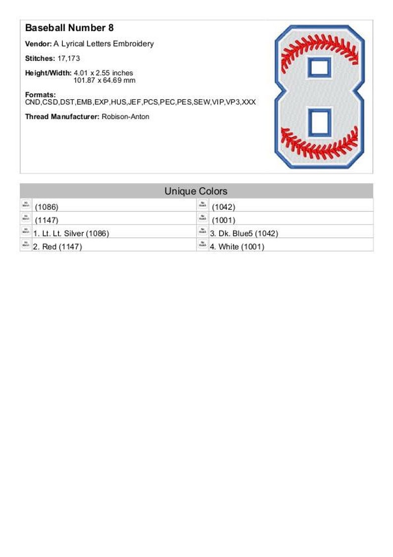 Baseball Number 8 Machine Embroidery Design Embroidery - Etsy