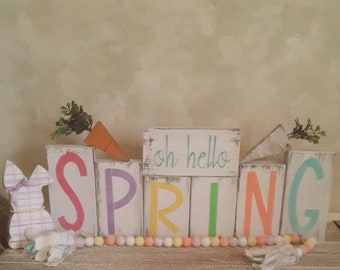 Wood Spring Blocks, Reversible Sign, Spring Decor, Spring Decoration ...