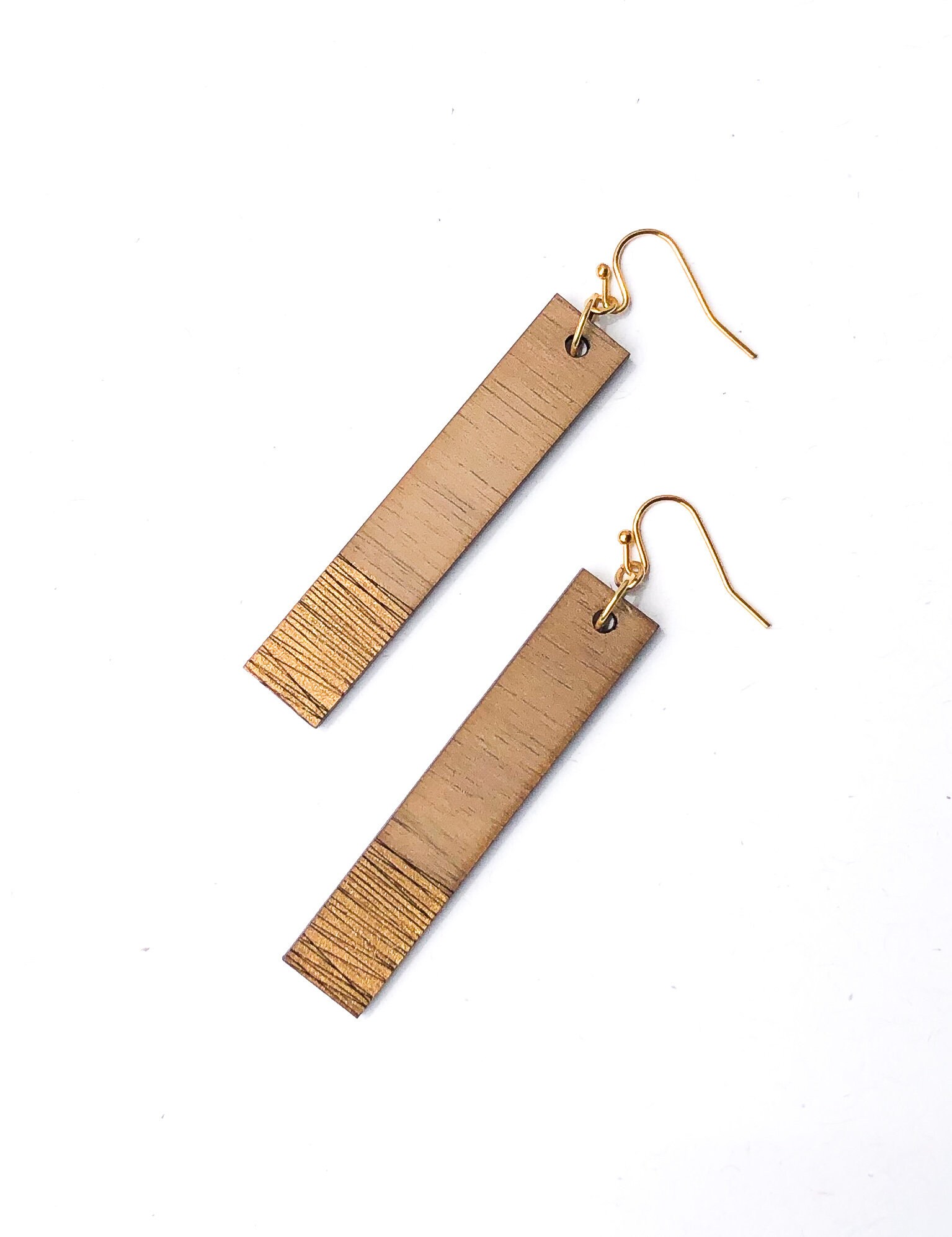 Walnut Wood Bar Earrings, Laser Engraved, With Gold Accent, 3" Drop - Etsy