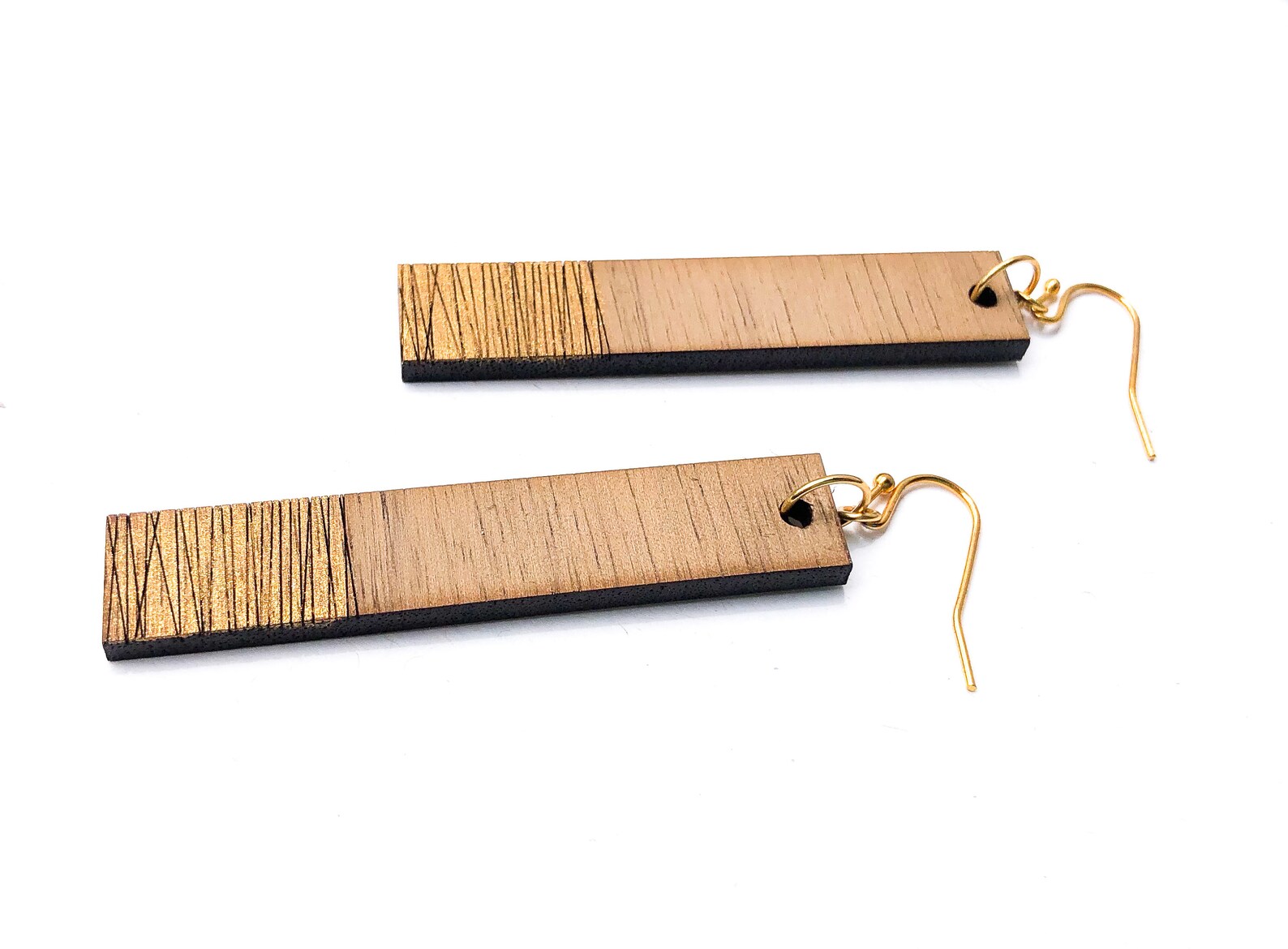 Walnut Wood Bar Earrings, Laser Engraved, With Gold Accent, 3" Drop - Etsy