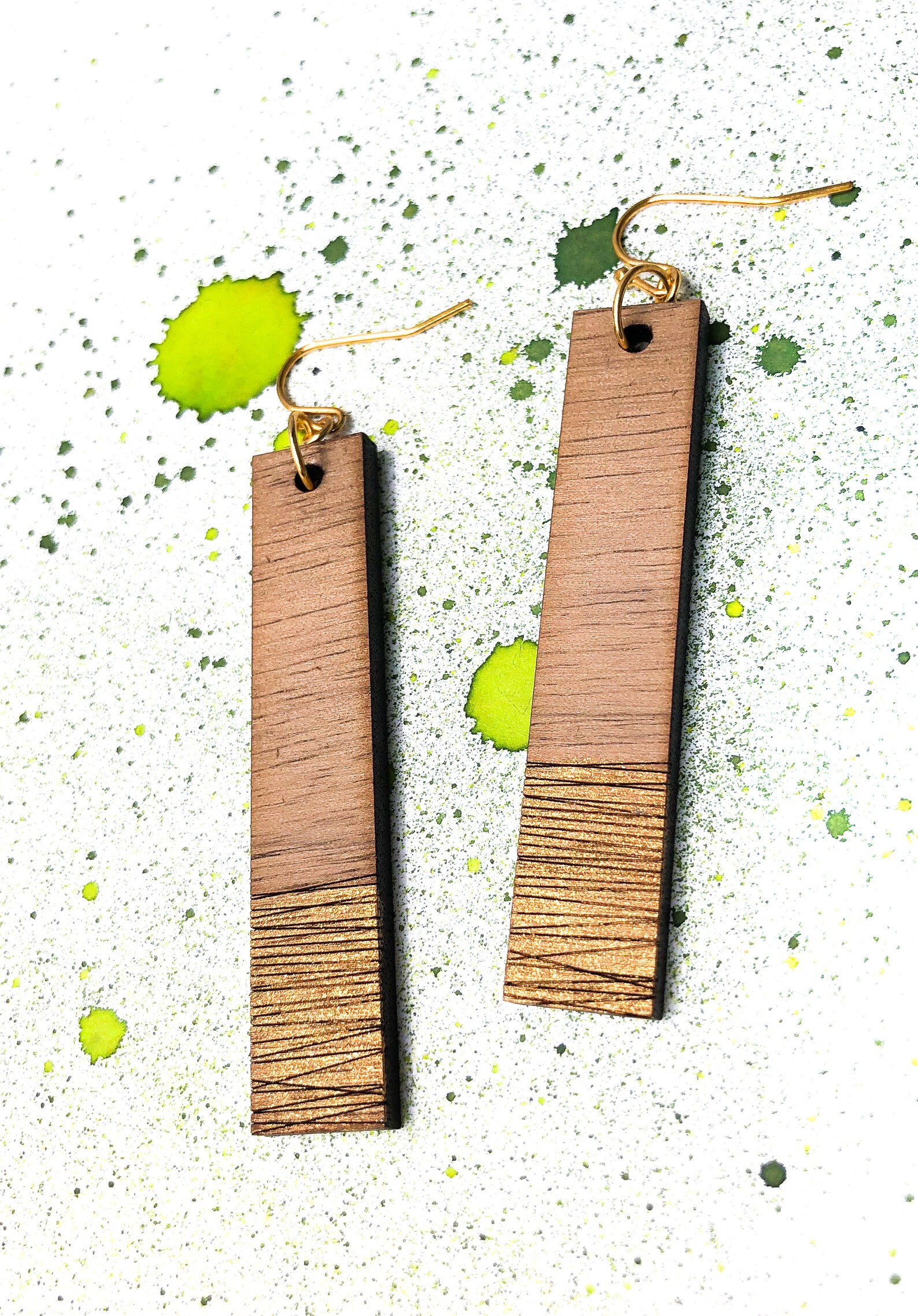 Walnut Wood Bar Earrings, Laser Engraved, With Gold Accent, 3" Drop - Etsy
