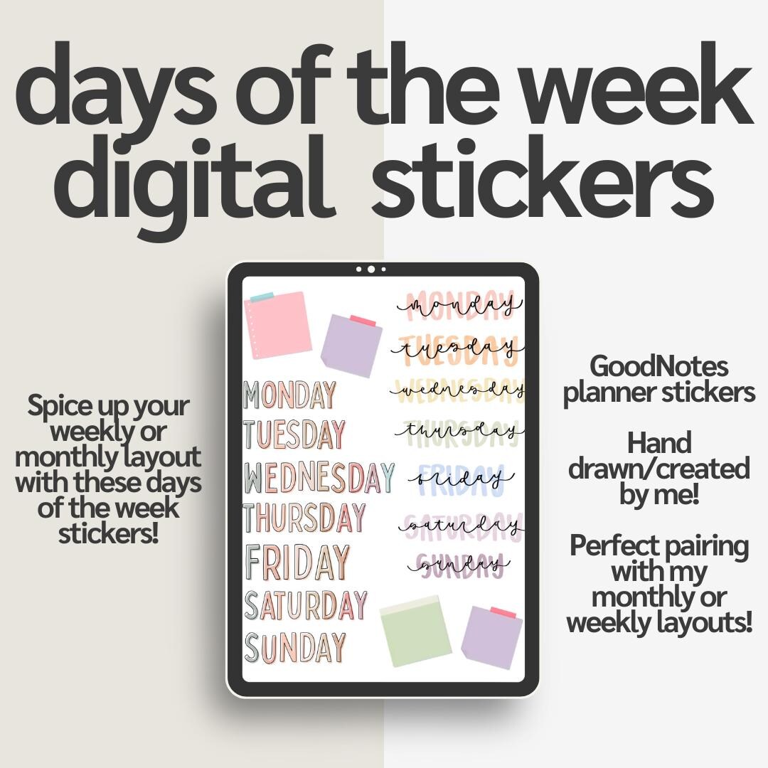 Days of the Week Planner Stickers: Pre-cropped Goodnotes (digital ...