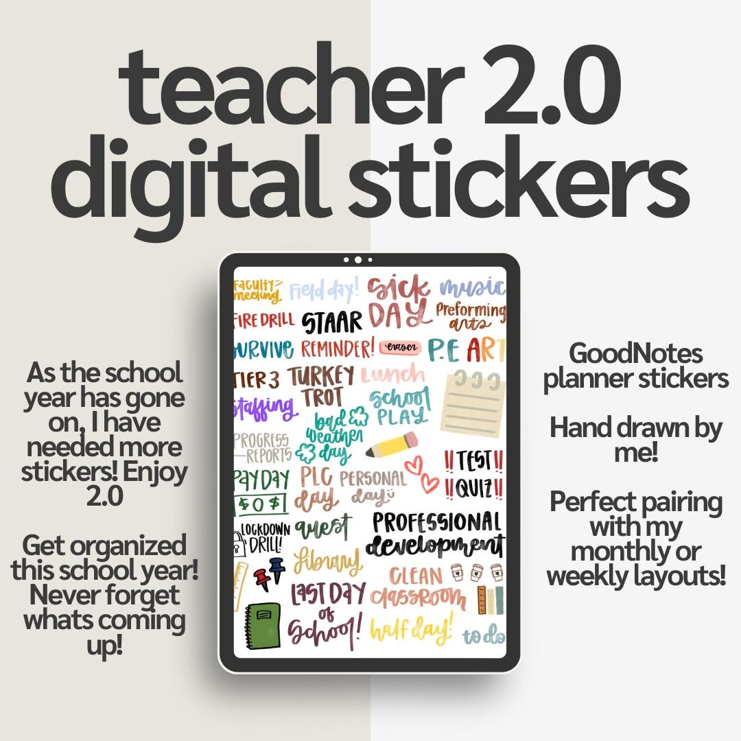 Teacher Sticker 2.0/ Digital Planner Stickers, Goodnotes Stickers, Pre ...