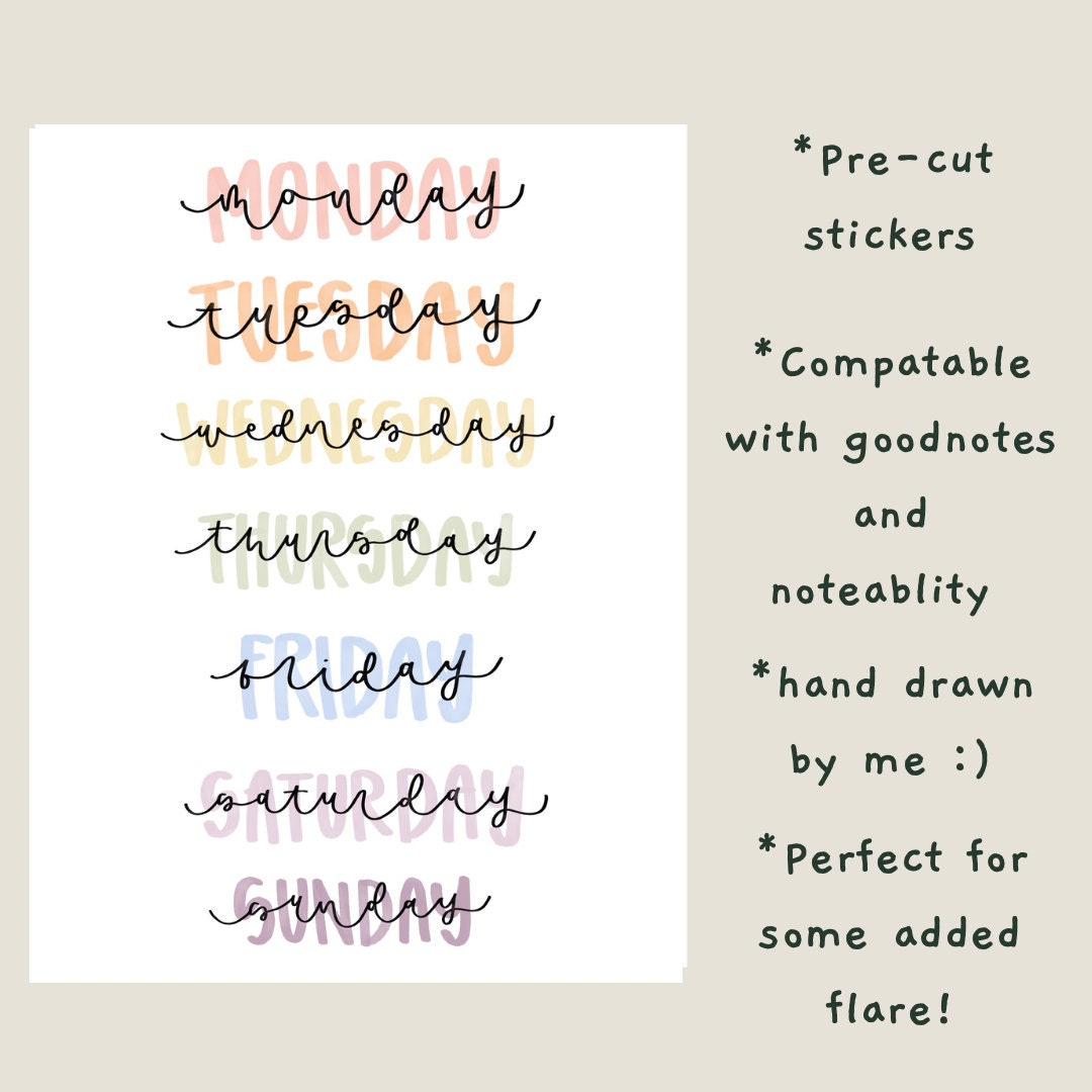 Rainbow Days of the Week for Digital Planner Stickers - Goodnotes ...