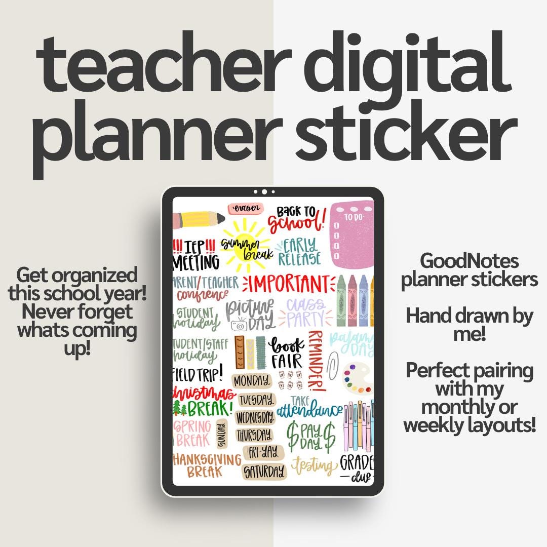 Teacher Planner Stickers: Digital Goodnotes Stickers (pre-cropped PNG ...