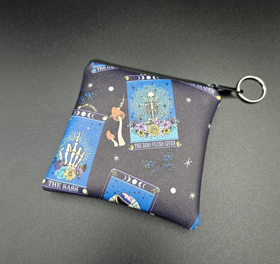 Skeleton Tarot Card Coin Purse Keychain With Zipper, Stocking Stuffer ...