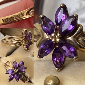 Stunning Unusual Hallmarked 375 9ct Gold Thick Mounted Amethyst Flower ...