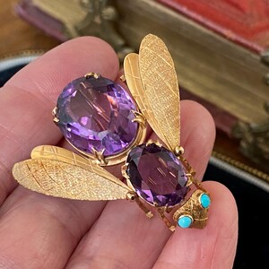Stunning Antique /vintage 750 18ct Gold Amethyst & Turquoise Wasp /fly ...