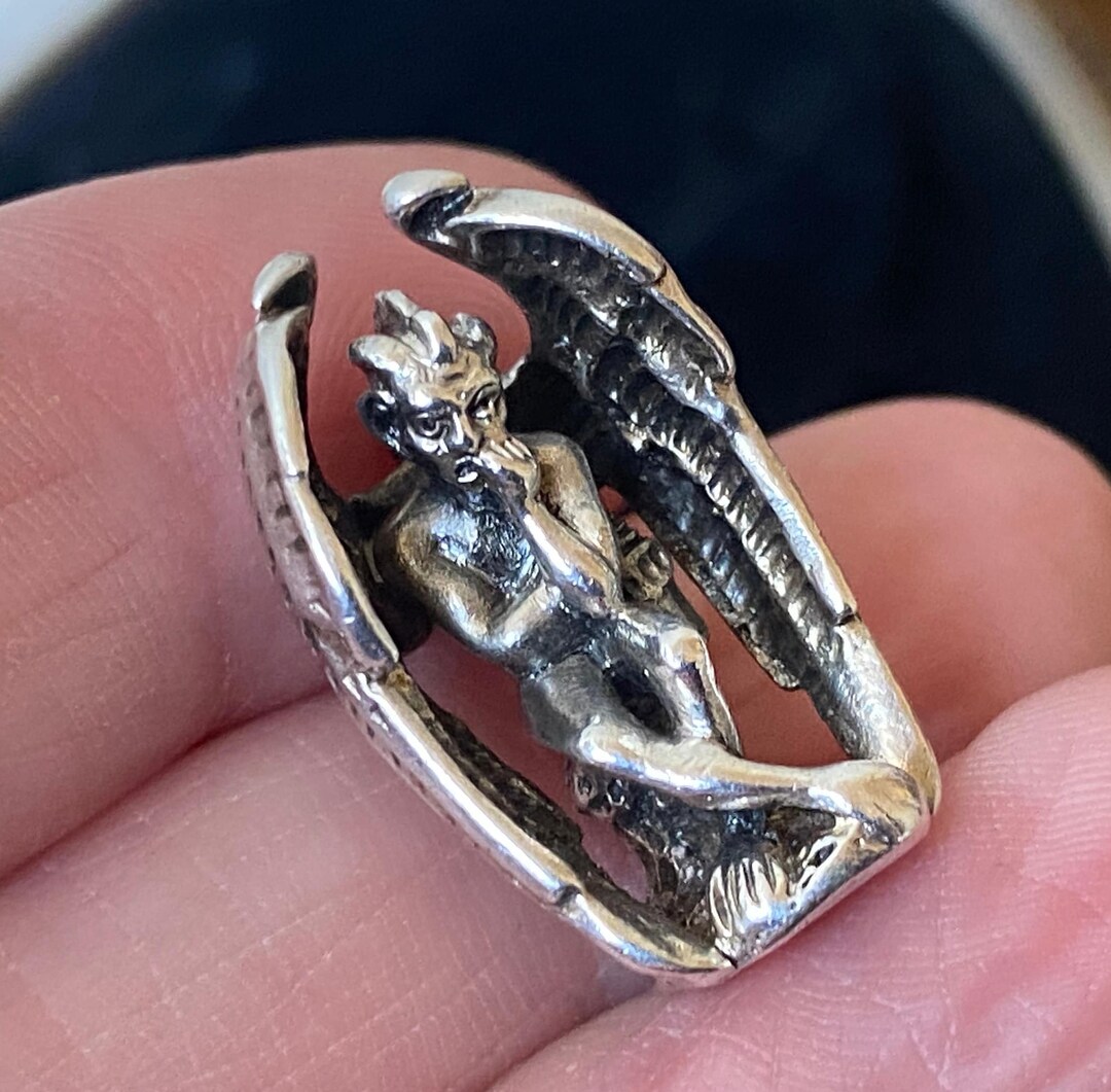 Unusual Antique Victorian Sterling Silver Tiny Devil /satan Intaglio ...