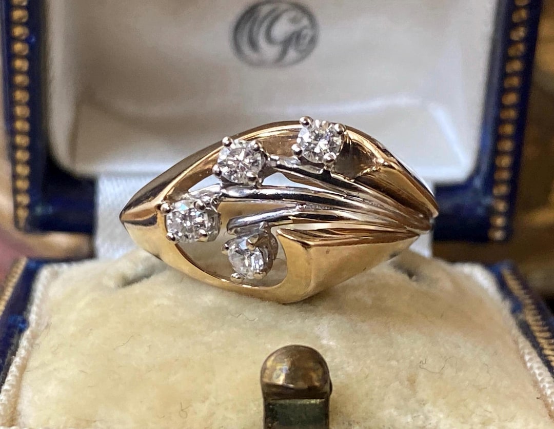 Stunning Unusual Stylish 585 14ct Gold Modernist Diamond Spray Ring - Etsy