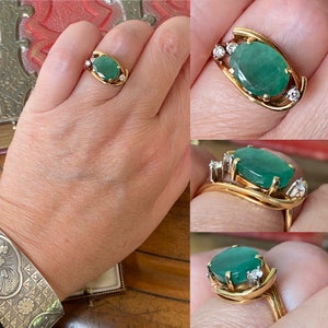 Beautiful Vintage 750 18ct Gold Swirled Mount Emerald & Diamond Ring - Etsy