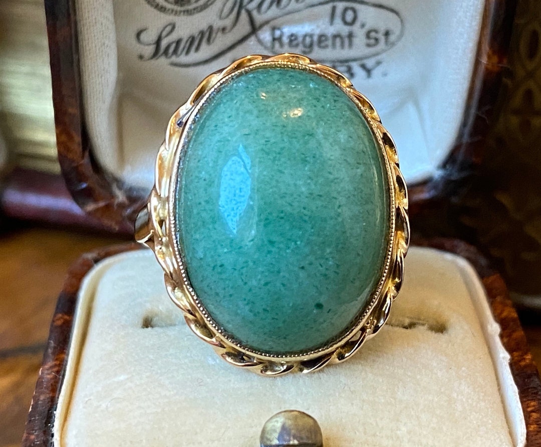 Unusual Antique /vintage 375 9ct Gold Large Aventurine Cabochon ...