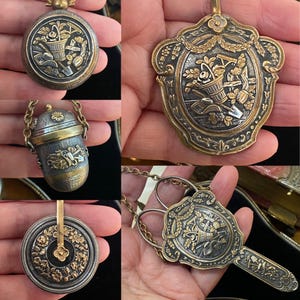 Antique Victorian French Silver Plated Gilt Metal Chatelaine Belt Clip ...