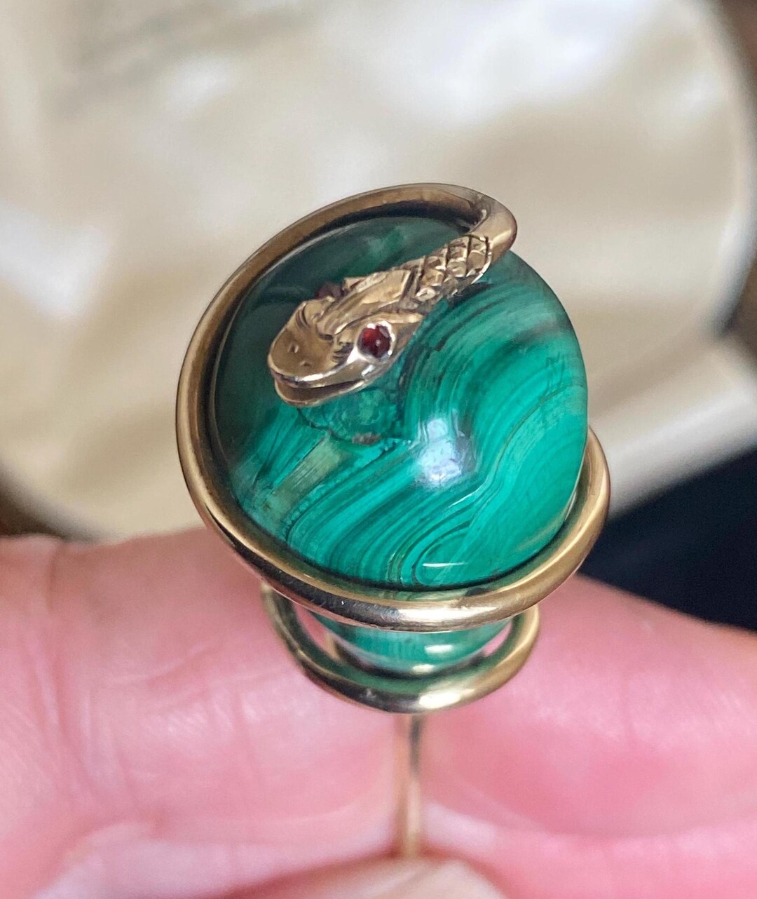 Fantastic Unusual Large Antique Victorian 15ct Gold & Malachite Orb ...