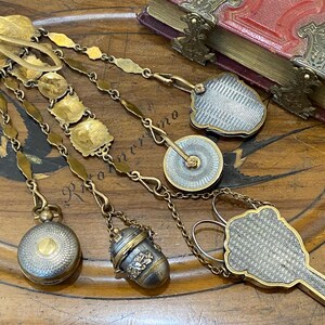 Antique Victorian French Silver Plated Gilt Metal Chatelaine Belt Clip ...