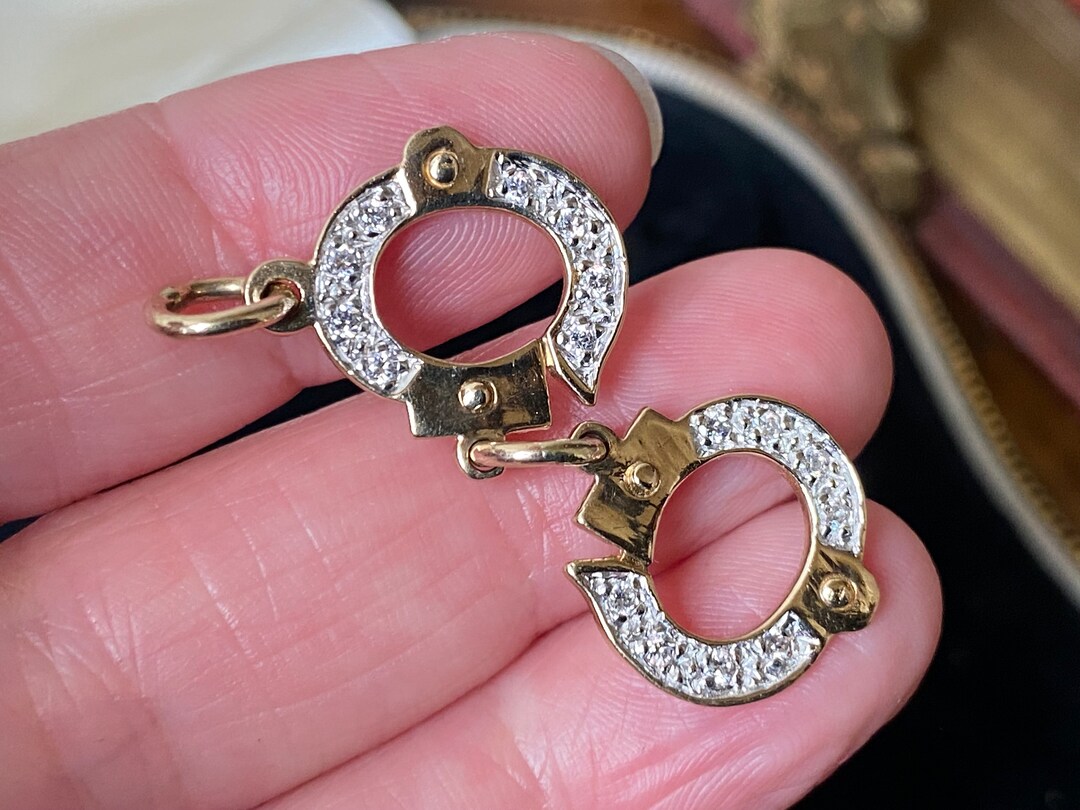 Fabulous Unusual Vintage Heavy 375 9k 9ct Gold Spinel Studded Handcuffs ...