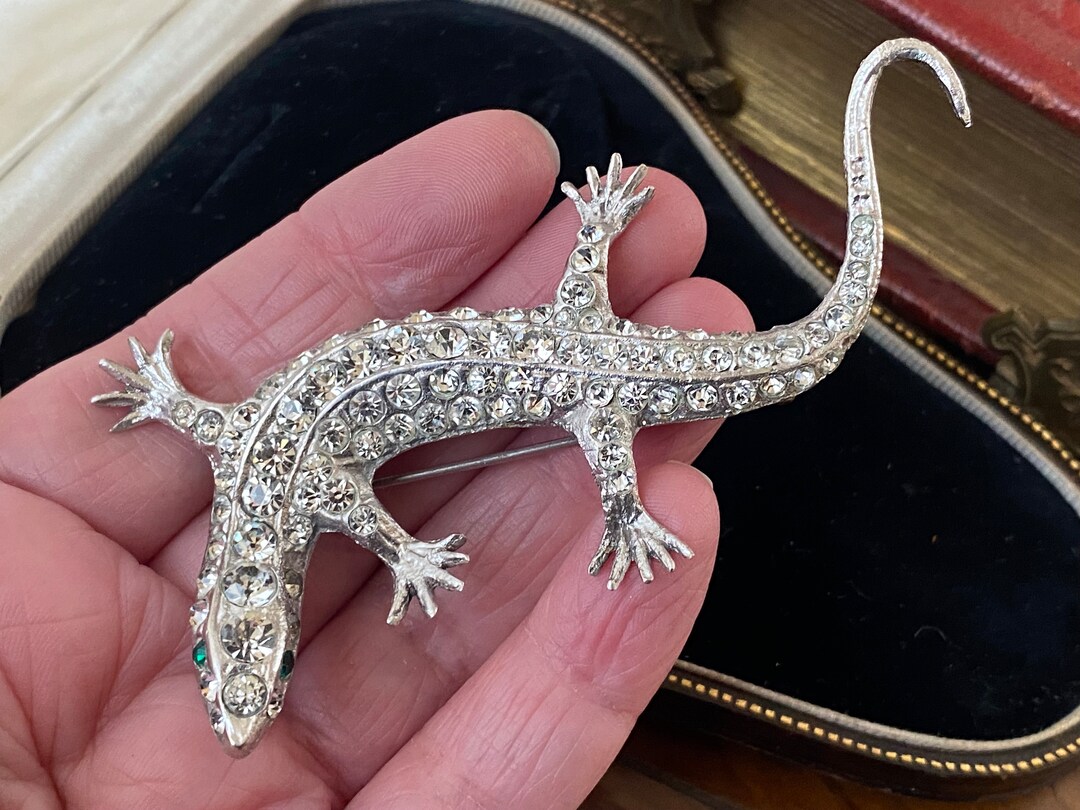 Fabulous Large Antique /vintage Sterling Silver Paste Gemstone Lizard ...