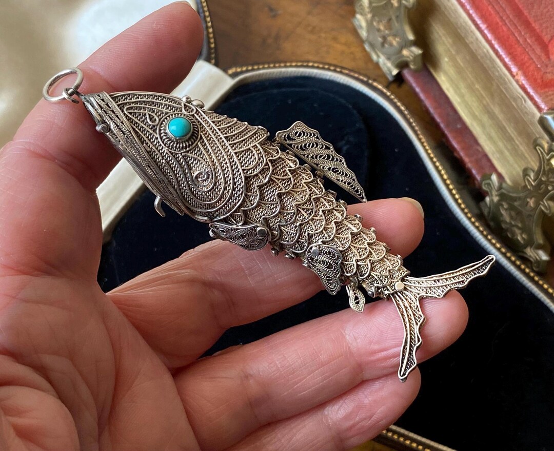 Fantastic Large Vintage Filigree Sterling Silver & Turquoise ...