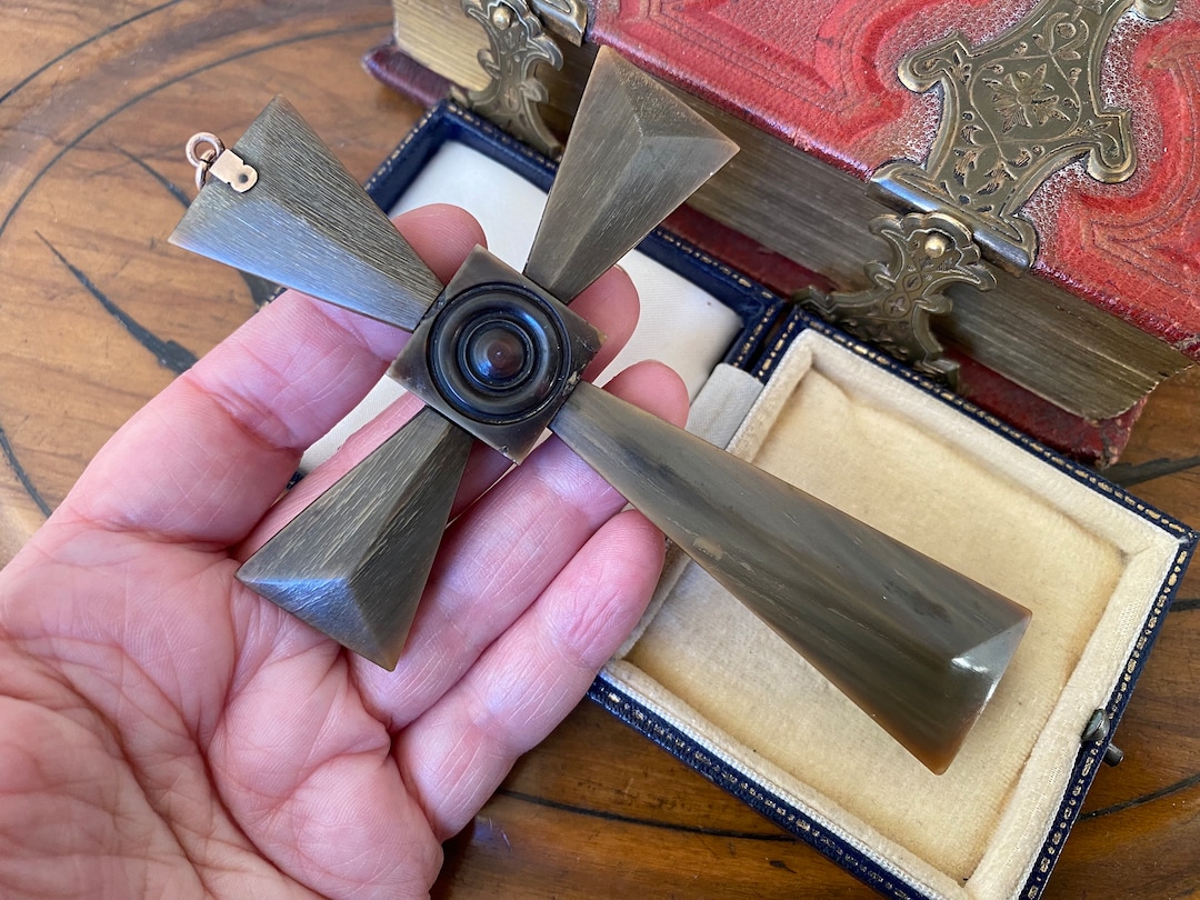 Stunning Unusual Huge Antique Victorian Carved Horn Cross Necklace ...