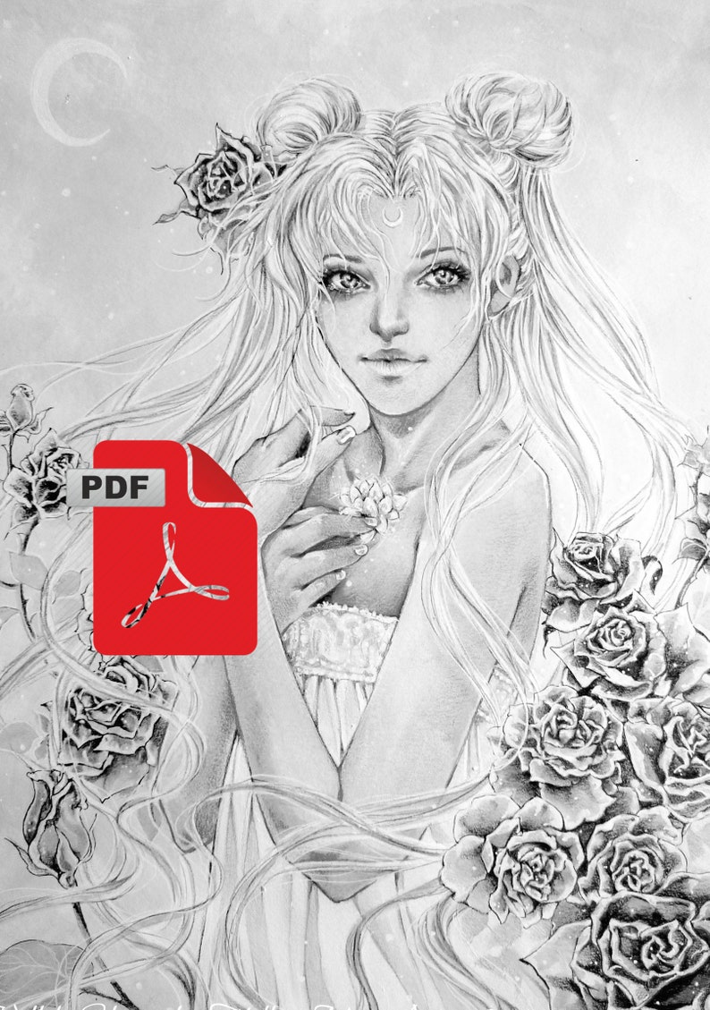Single Page PDF Moon Princess Coloring Page - Etsy