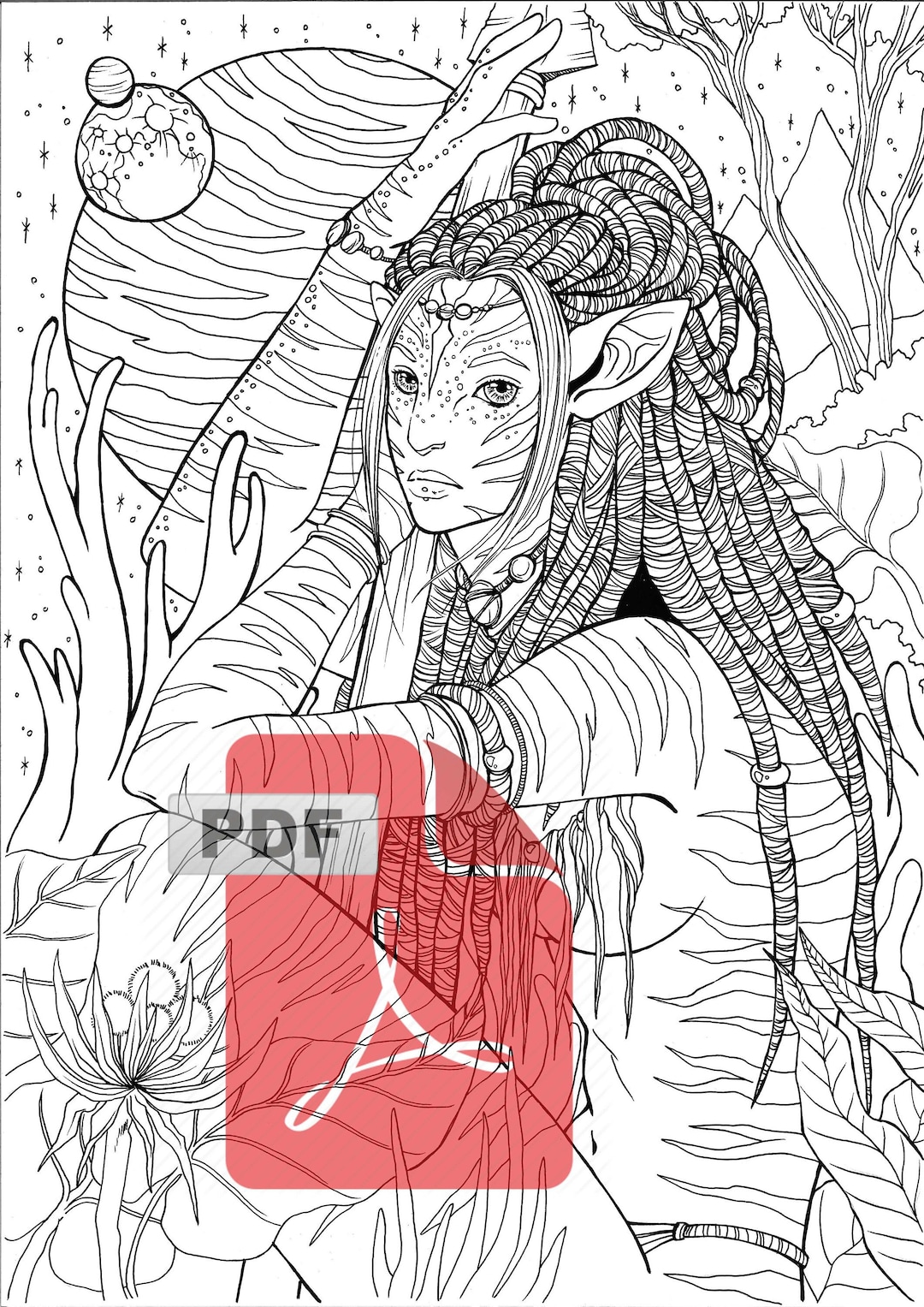Na'vi Coloringpage PDF Single Lineart - Etsy