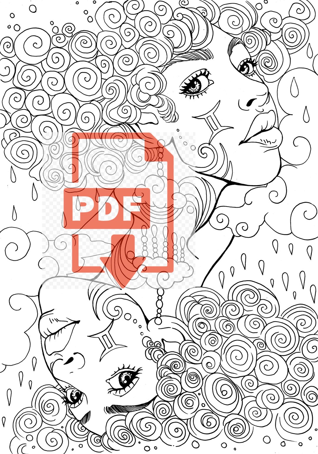 Zodiac Sign Gemini Coloring Page PDF - Etsy