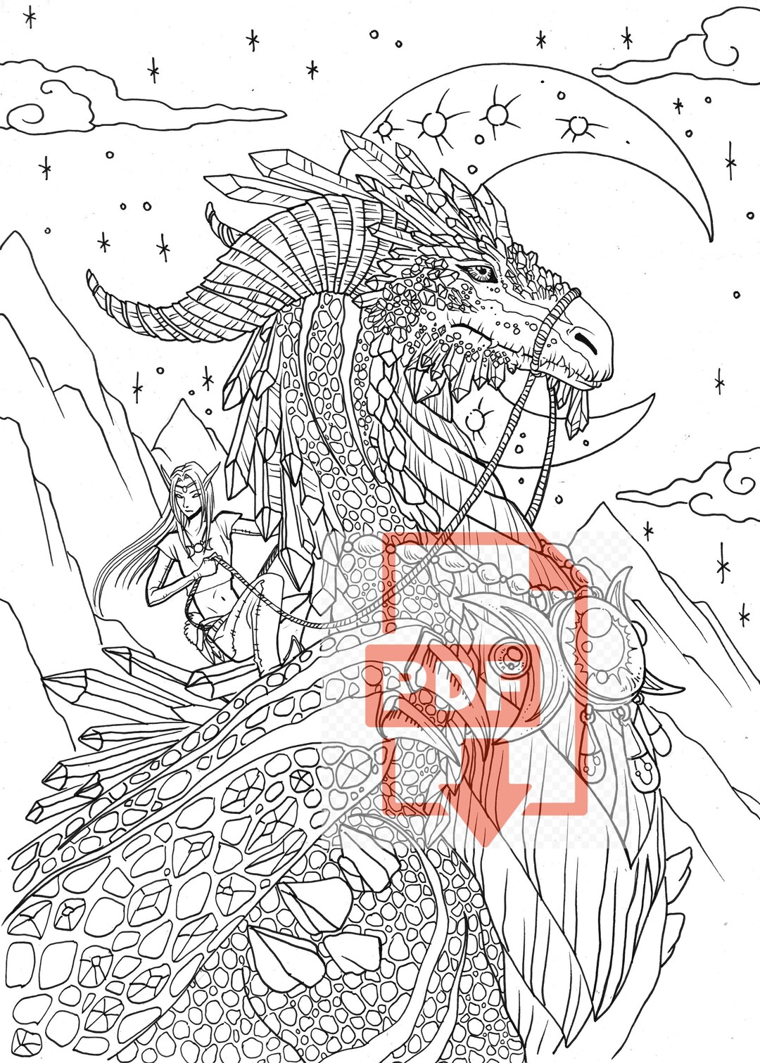 Dragon Ride Lineart Coloring Page PDF - Etsy