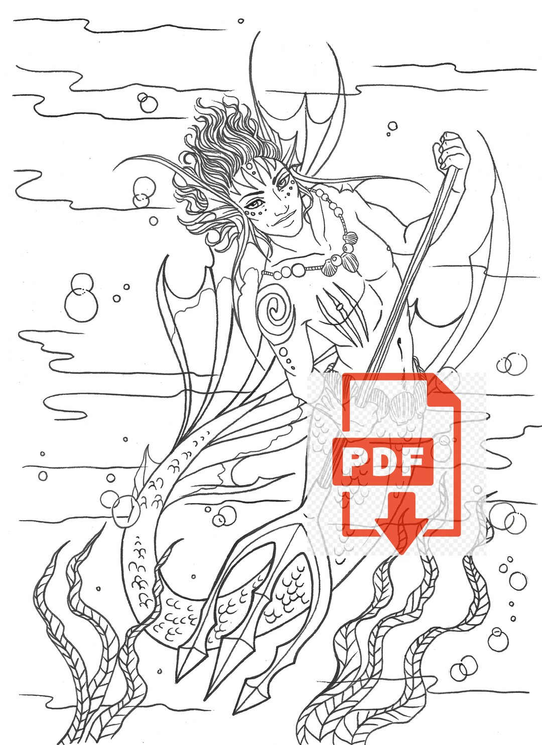 Merman PDF Download Lineart Coloringpage - Etsy