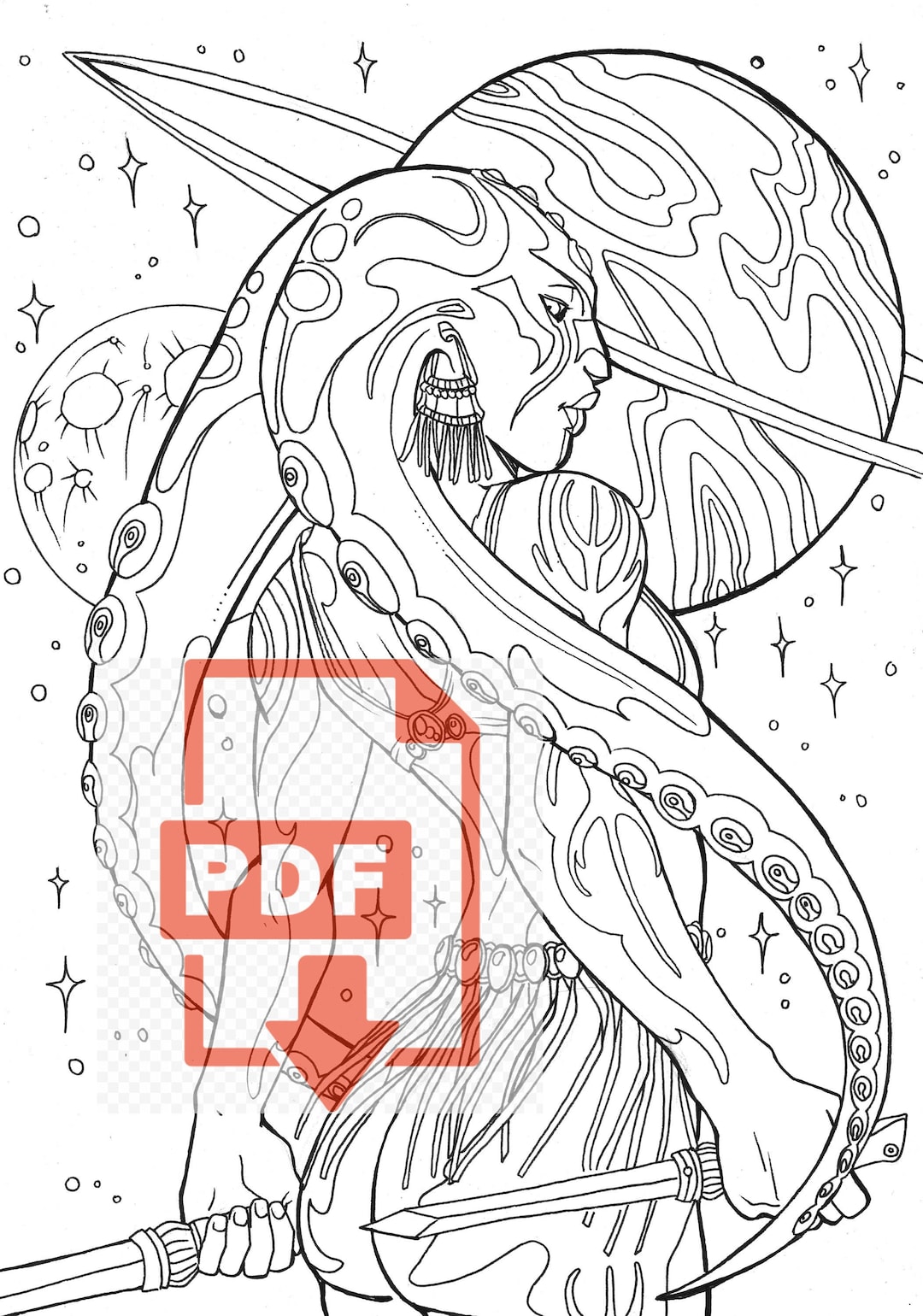 Alien Girl Single Lineart Coloring Page PDF - Etsy