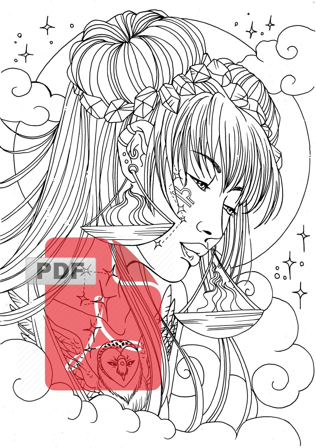 Libra Zodiac Sign PDF Coloringpage Lineart - Etsy