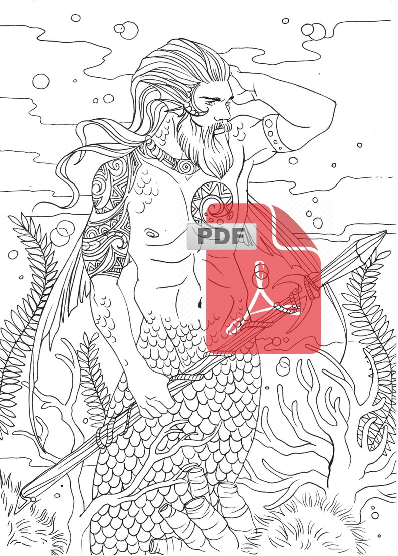 Merman Ruler of the Sea Single PDF Coloring Page - Etsy