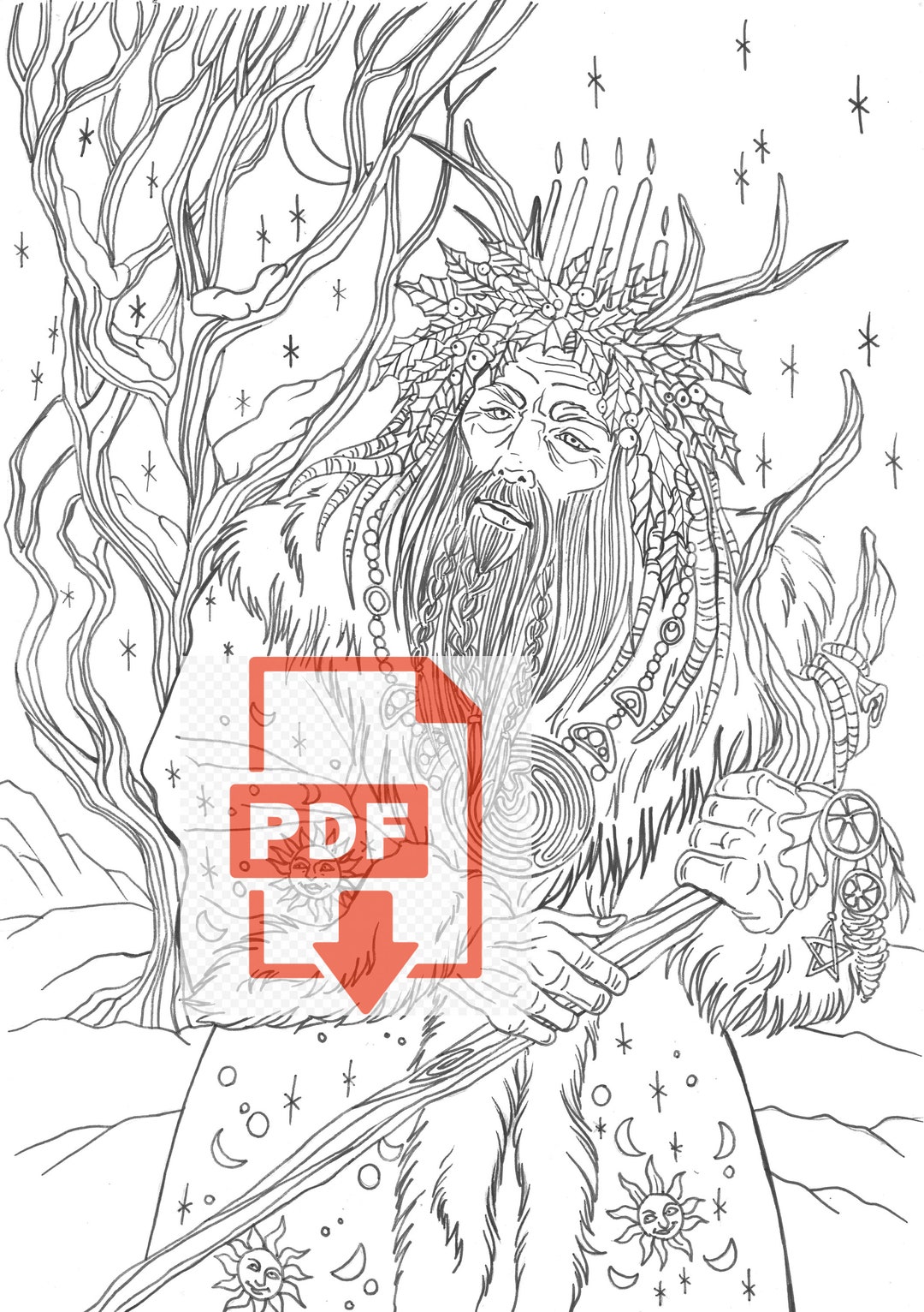 Yule King Lineart Coloring Page Single PDF - Etsy