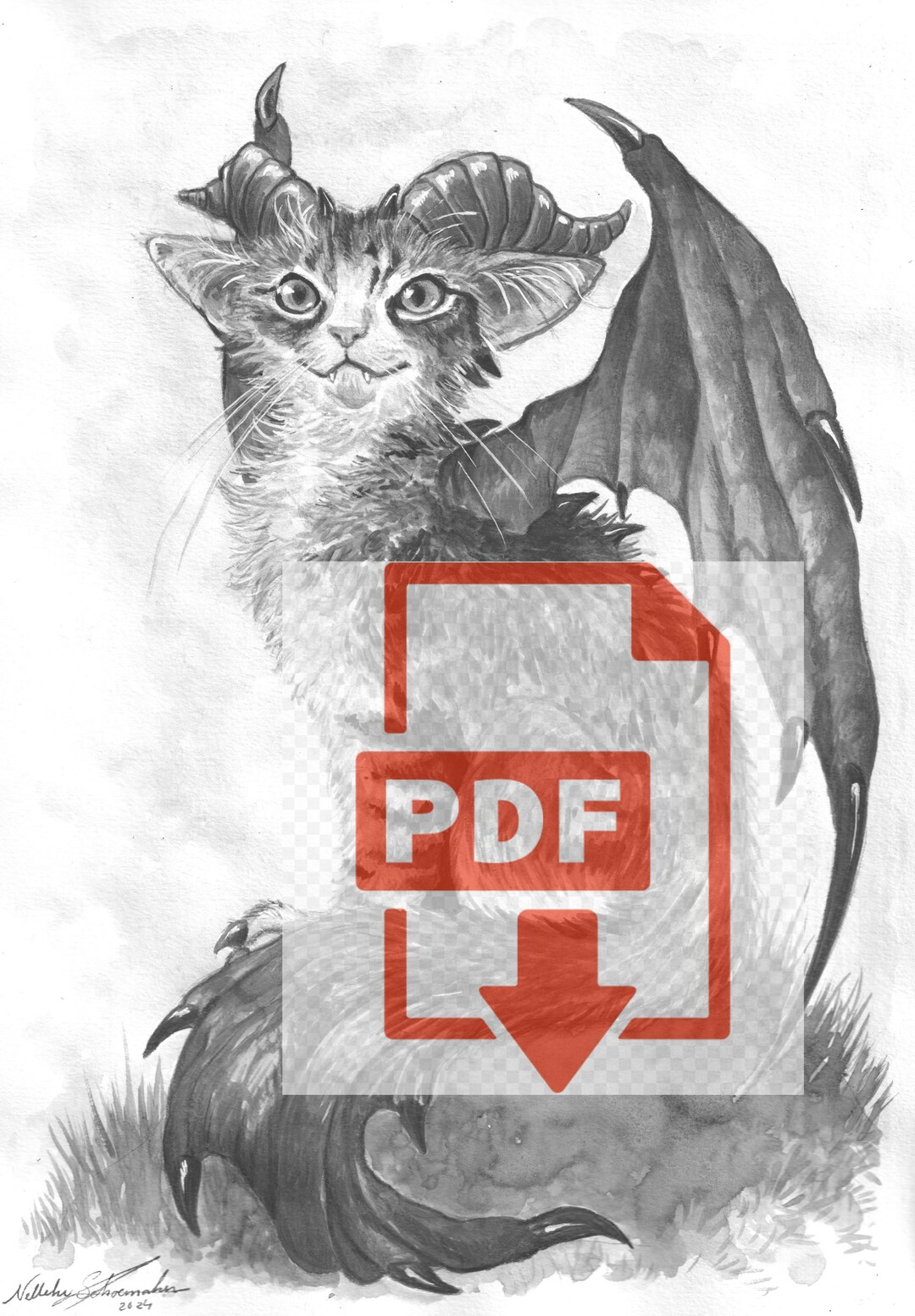 Dragon Kitty Grayscale 3 Tone Coloring Page PDF - Etsy