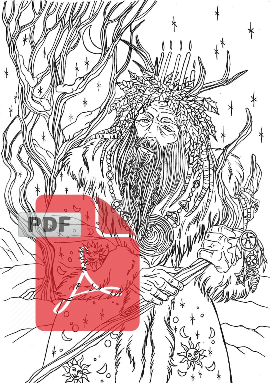 Wheel of the Year: Yule PDF Coloring Page Lineart - Etsy