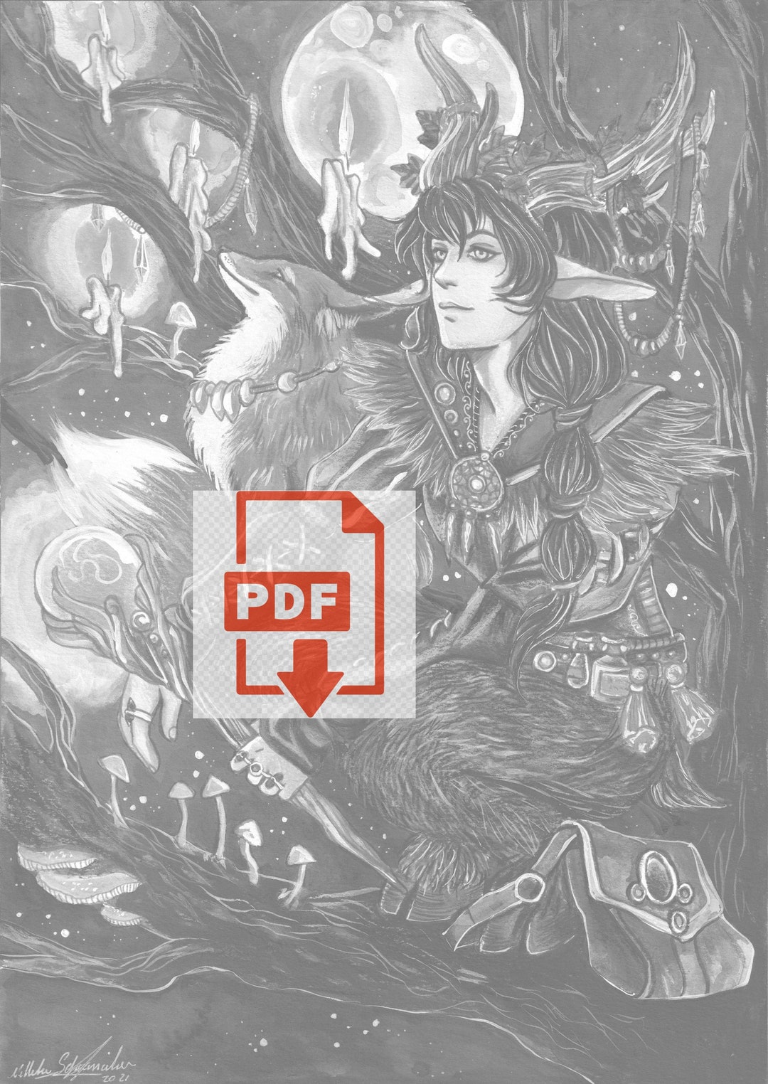 Druid Faun Grayscale Single Coloring Page - Etsy