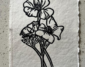 California Poppies, Hand-carved and Illustrated Linocut Print Unique ...